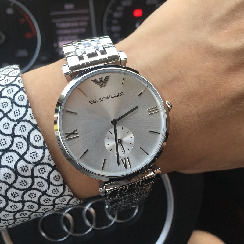 อาร์มานี่แท้ Armani นาฬิกาผู้ชายนาฬิกาสายเหล็กบางเฉียบสีดำหน้าปัดนาฬิกา ...