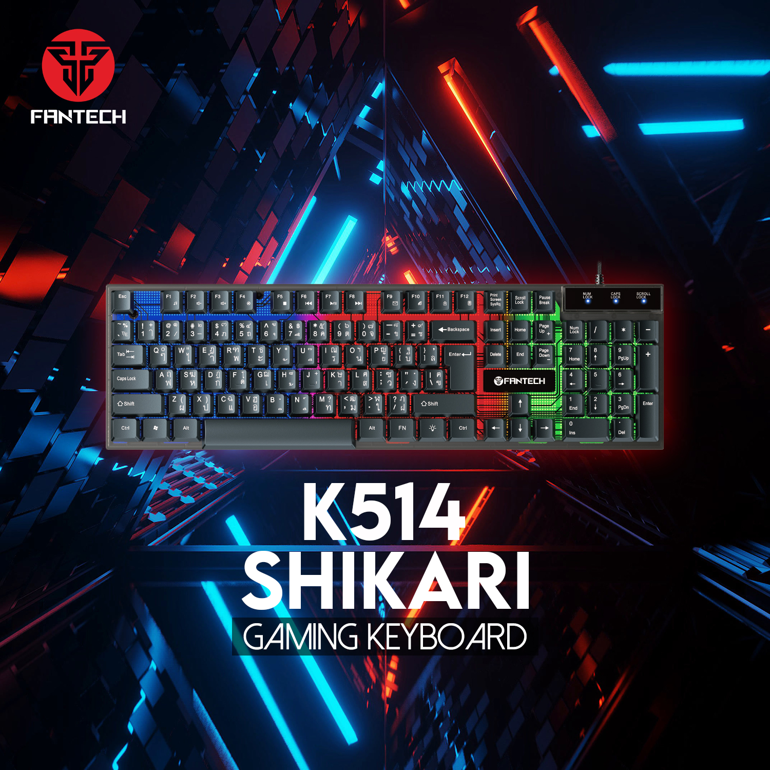 FANTECH คีย์บอร์ดเกมมิ่ง Semi Mechanical ไฟ RGB Gaming Keyboard รุ่น ...