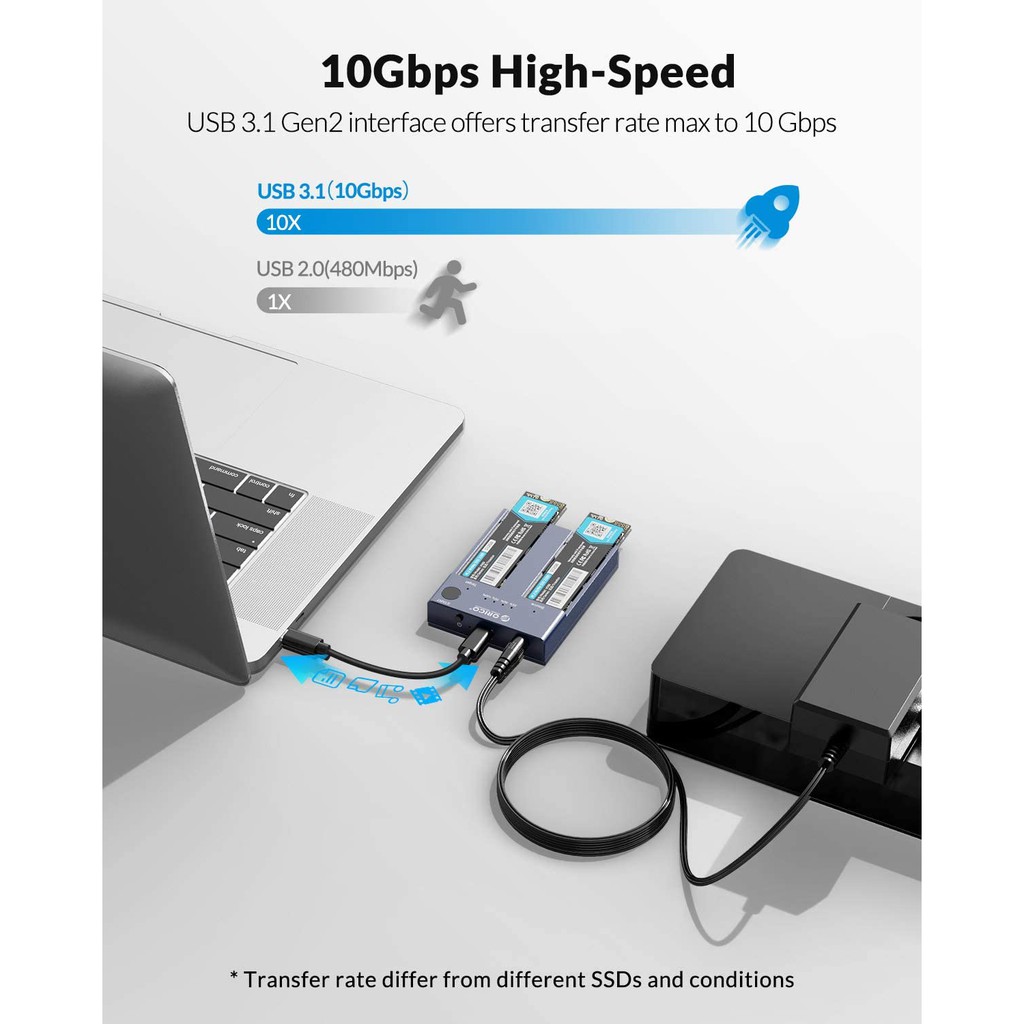 orico dual bay m.2 nvme ssd enclosure usb c 3 . 1 gen 2 10 gbps อุปกรณ์ ...
