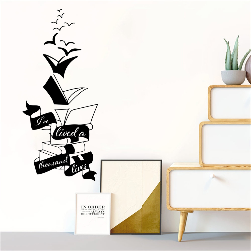 HD HD high quality Large Fly Reading Book Wall Sticker School Library ...