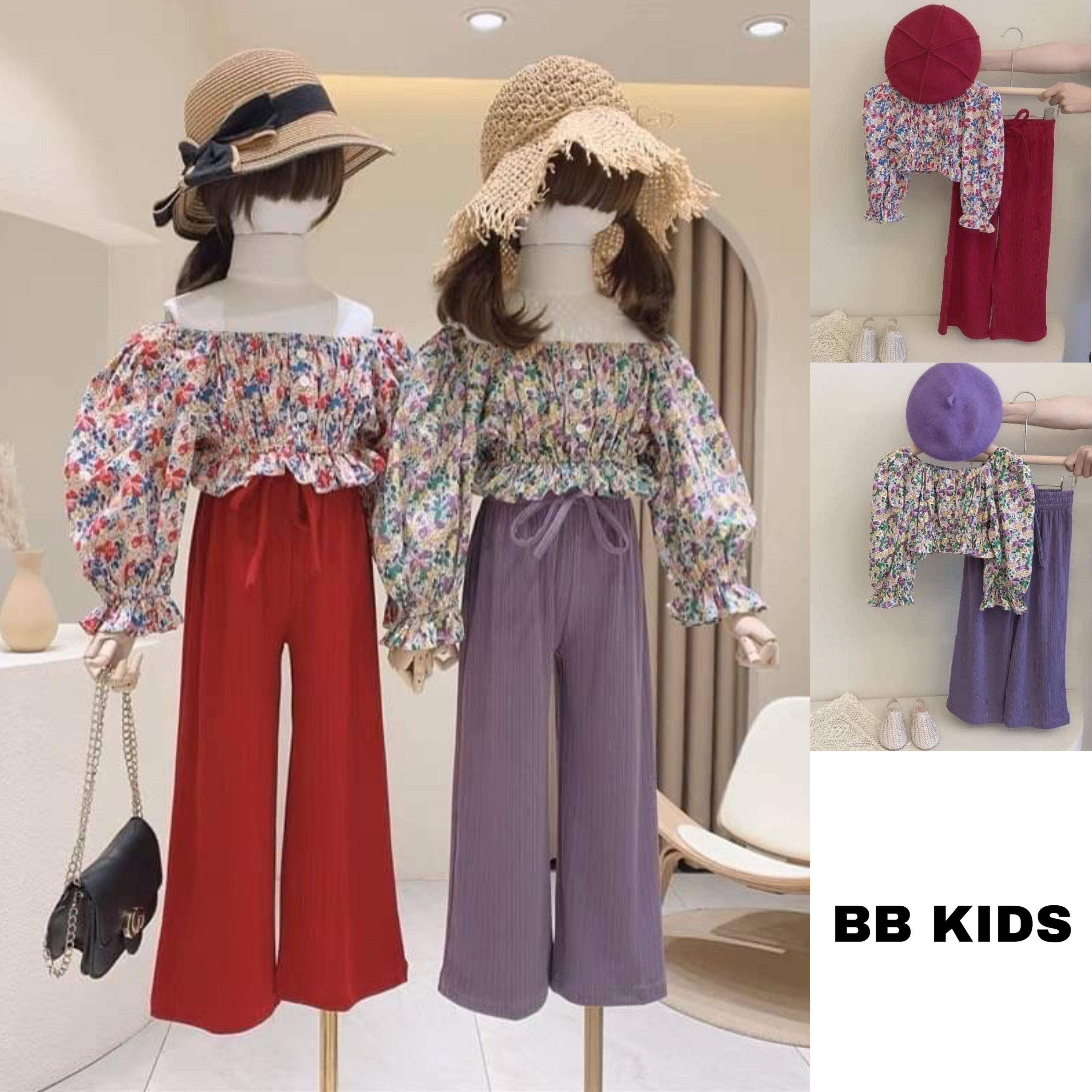 พร้อมส่งในไทย ชุดเด็ก ชุดลายดอก กางเกงพลีท ป้าย BB Kids สีสดใส - นกฮูก ...