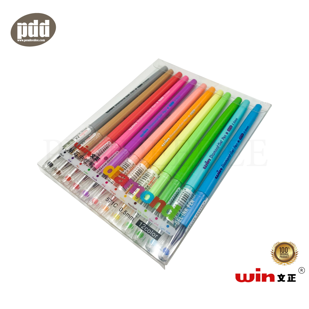 Win ปากกาหมึกเจล วิน ไดมอนด์ หัว 0.5 mm แพ็ค 12 ด้าม 12 สี - 12 Pack ...