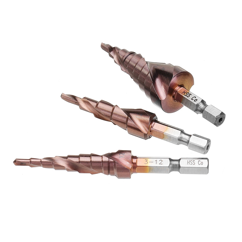 3Pcs M35 Cobalt Step Drill Bit 3-12/4-12/4-20Mm Step Drill Cutter Pagoda Shape Hole Cutter 1/4 ...