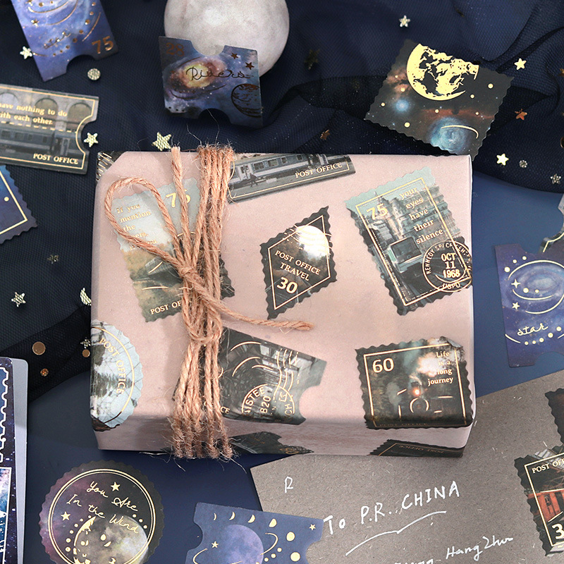 45pcs Retro Starry Forest Stamp Decorative Foil Gold Stickers ...