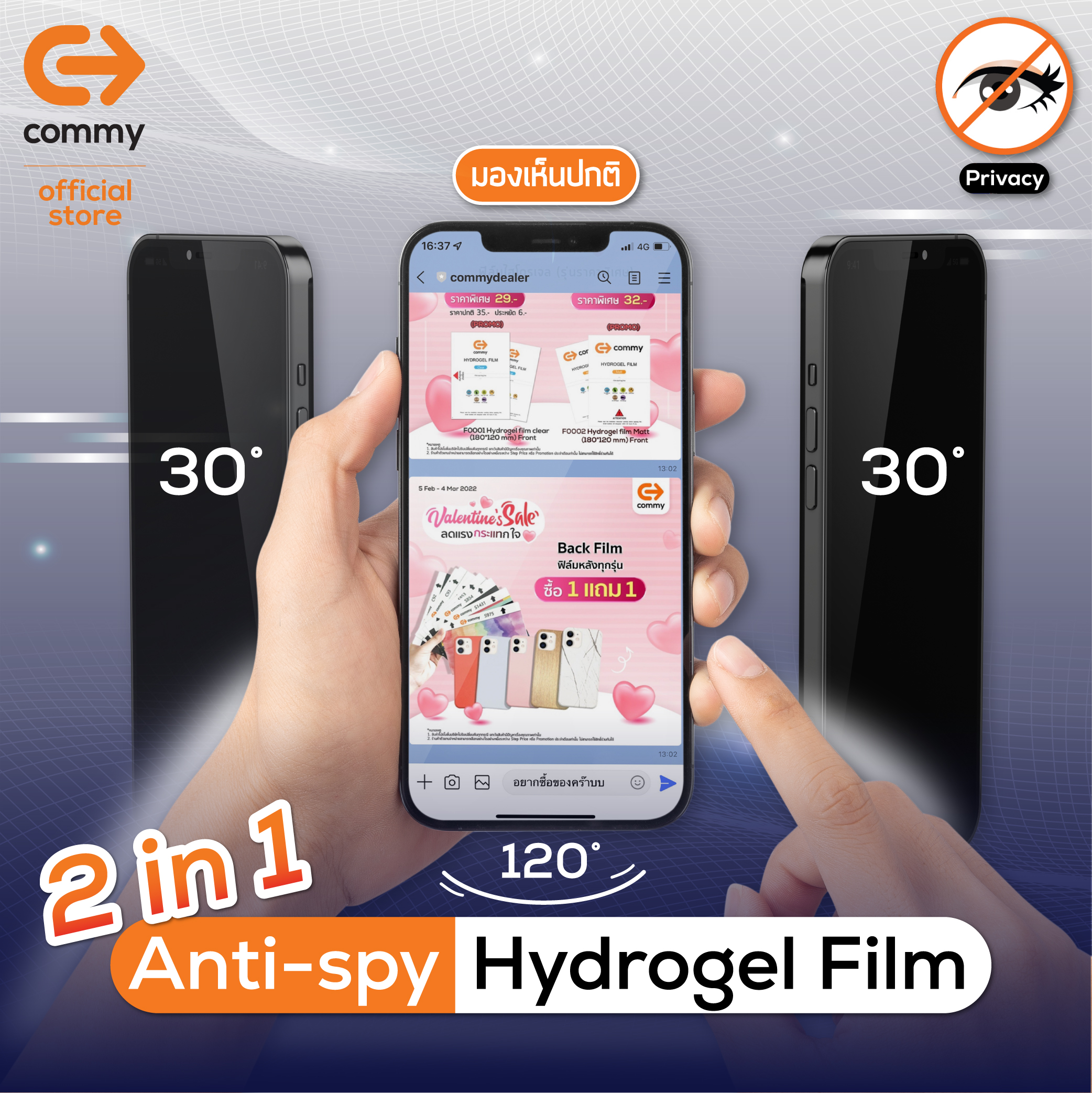 COMMY ฟิล์มไฮโดรเจล Anti Spy สำหรับ Realme รุ่น C, Q Series ป้องกันการมองเห็น ( ฟิล์มเรียลมี ...