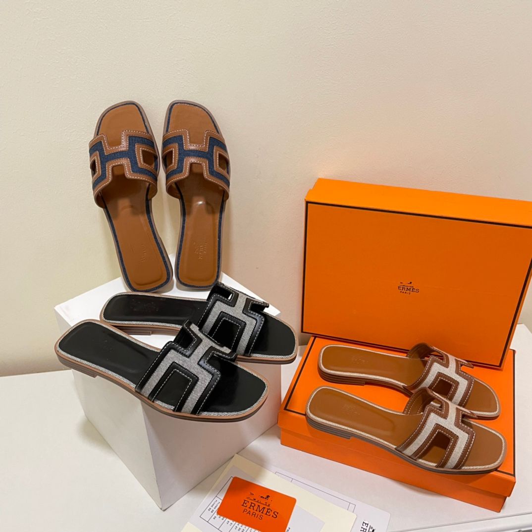 【high quality】original Hermesˉ H-type leather outsole slippers women ...