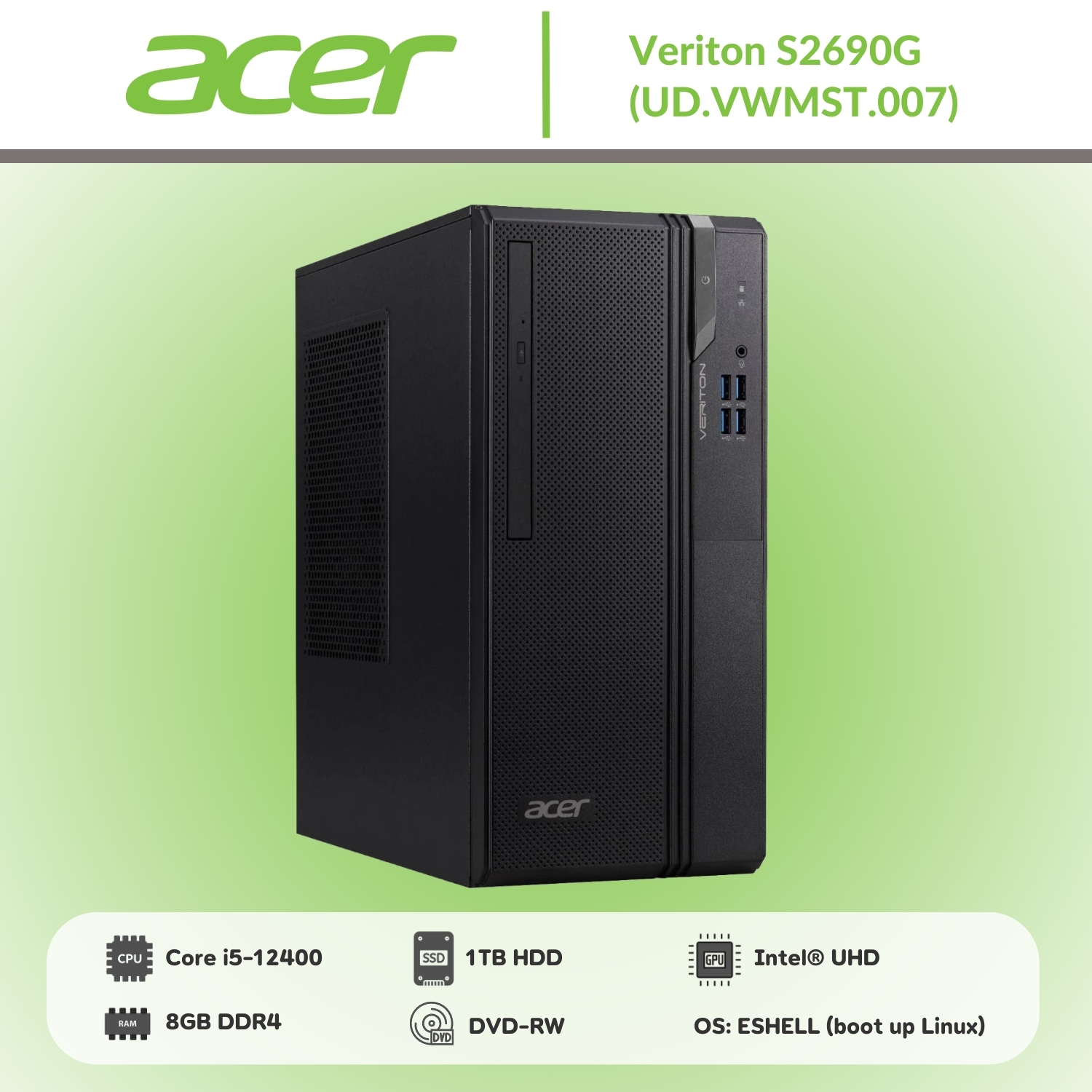 Acer Veriton S2690G (UD.VWMST.007) Core i5-12400/8GB/1TB/HDD | Lazada.co.th