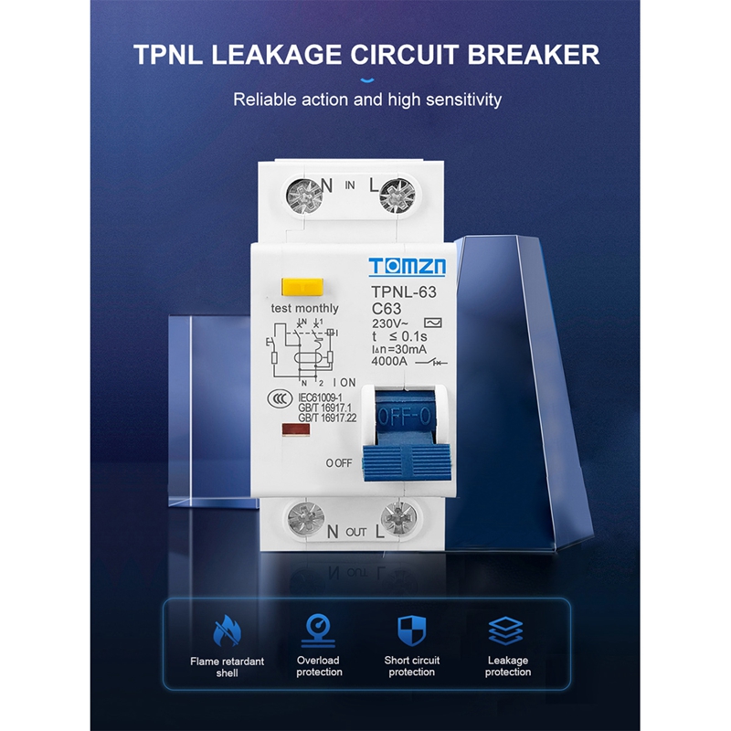 TOMZN TPNL DPNL 230V 1PN Residual Current Circuit Breaker with over and Short Current Protection ...