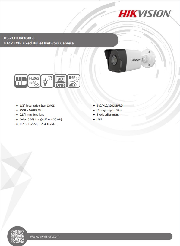ชุดกล้อง IP 8 ตัว HIKVISION 4MP เครื่องNVR POE DS-7108IN-Q18PM กล้อง DS-2CD1043G0E-I (2.8mm ...