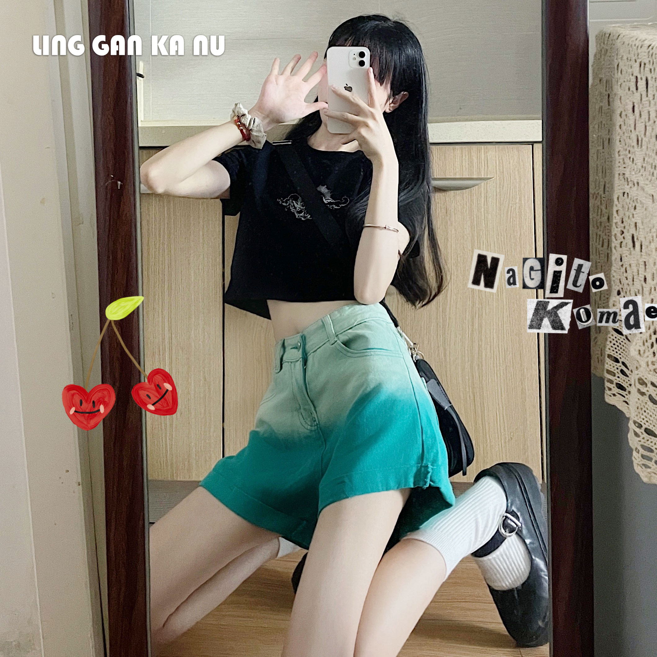 LING GAN KA NU ขนาดการไล่ระดับสีขนาดใหญ่เป็นผ้ายีนส์กางเกงขาสั้นฤดูร้อน ...