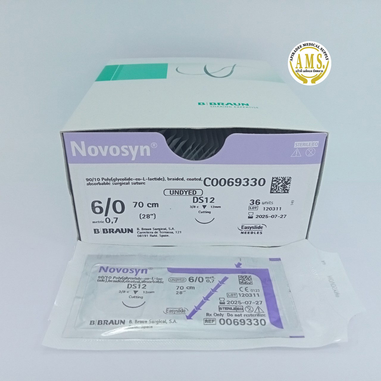 (1ชิ้น)ไหมละลาย Novosyn 6/0 70cm 28" B BRAUN Novosyn(1ชิ้น) - Apiradee ...