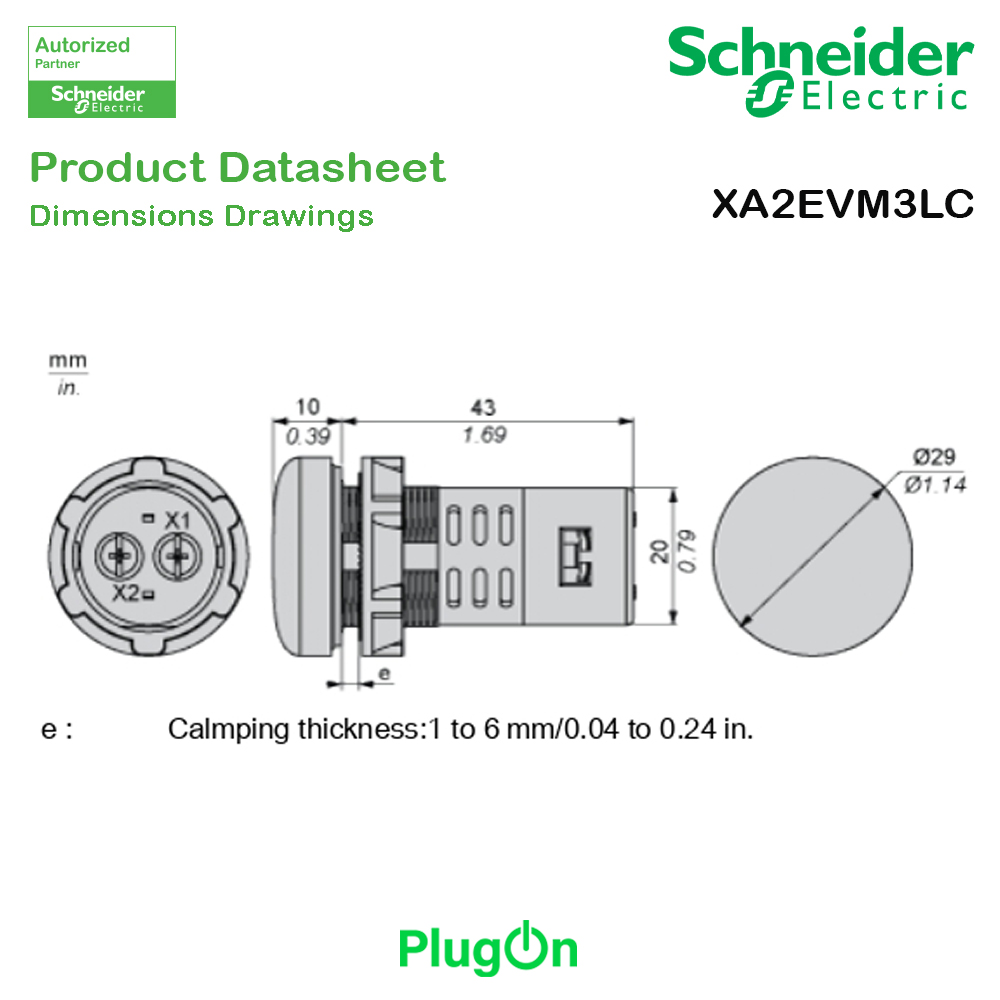 XA2EVM3LC - Schneider Electric - Pilot Lamp ไพลอตแลมป์ ,ขนาด 22mm, สี ...