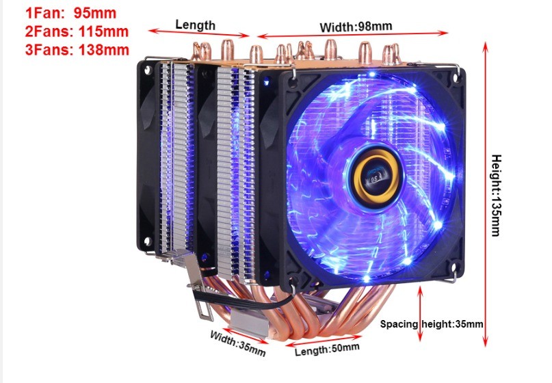 Heatsink พัดลมระบายความร้อน CPU COOLER KLLISRE RGB 3FAN 3PIN 6 ท่อ ...