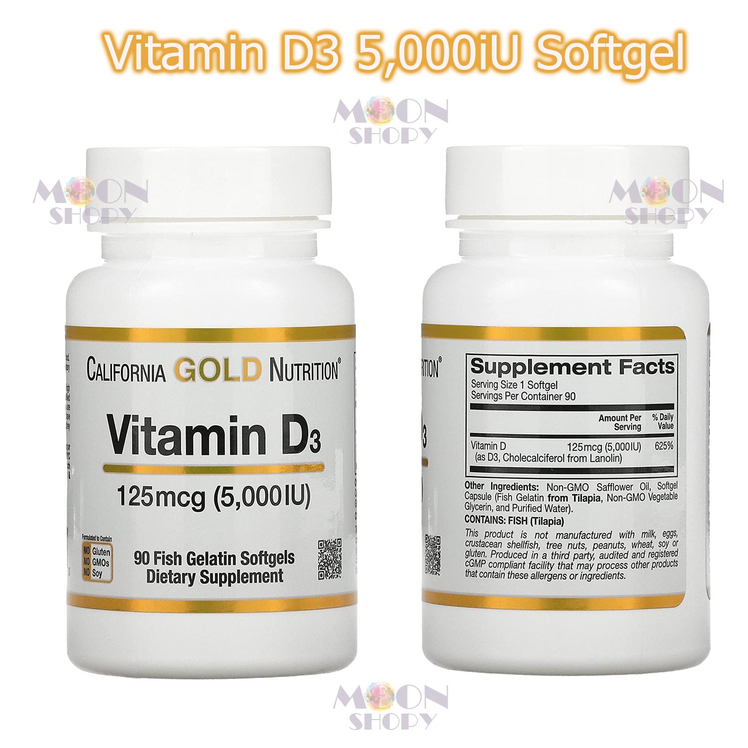 California Gold Nutrition Vitamin D3 125 mcg (5000 IU)90 Fish Gelatin ...