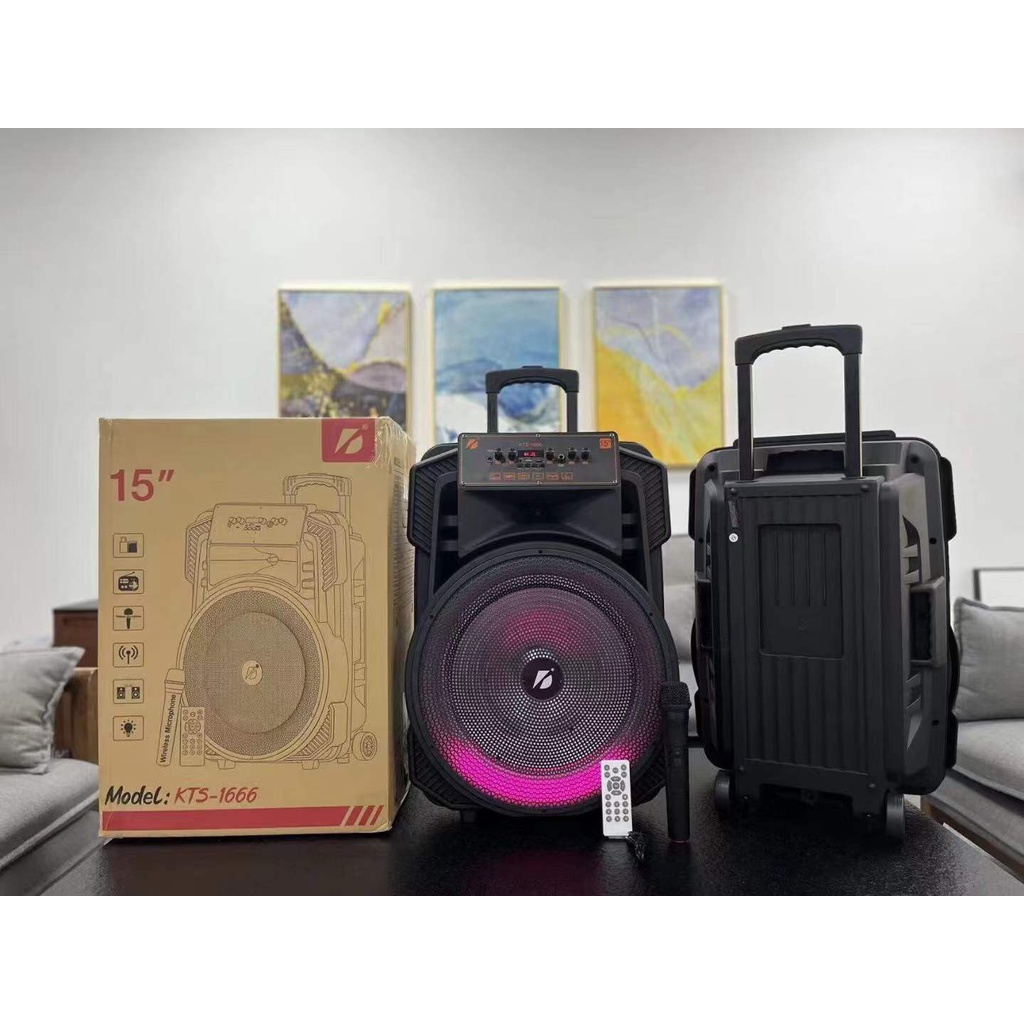 ลำโพงบลูทูธรุ่น KTS-1666/kts1640 ดอกใหญ่15นิ้ว ตัวใหญ่ มีคันชักและล้อ ...