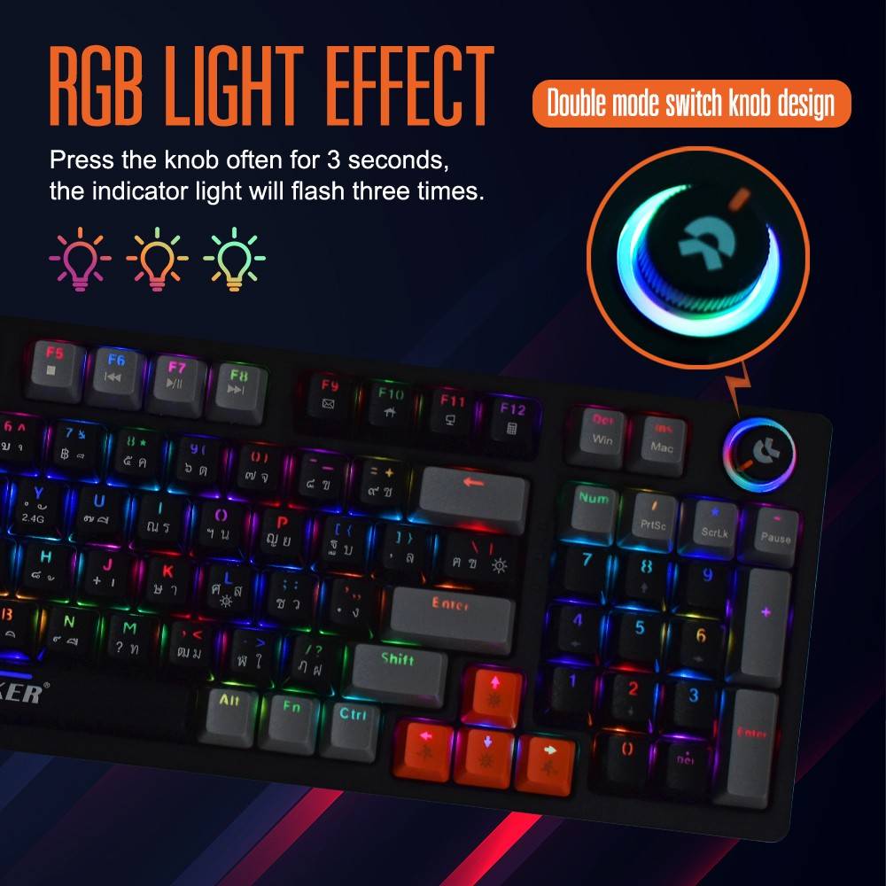 คีย์บอร์ดไร้สาย Oker K69 60 K500 TRI-Mode WiredWirelessBluetooth ...