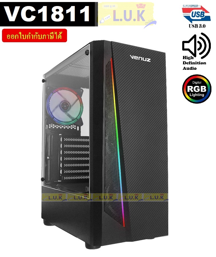 CASE (เคส) VENUZ รุ่น VC1811 ATX Mid Tower Tempered Glass Gaming Case ...