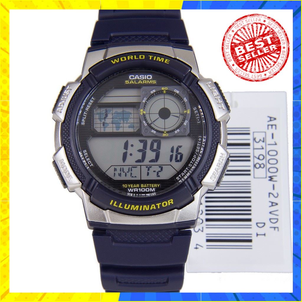 Casio Standard นาฬิกาข้อมือผู้ชาย สายเรซิน สีน้ำเงิน รุ่น AE-1000W-2AVDF,AE-1000W-2A,AE-1000W ...