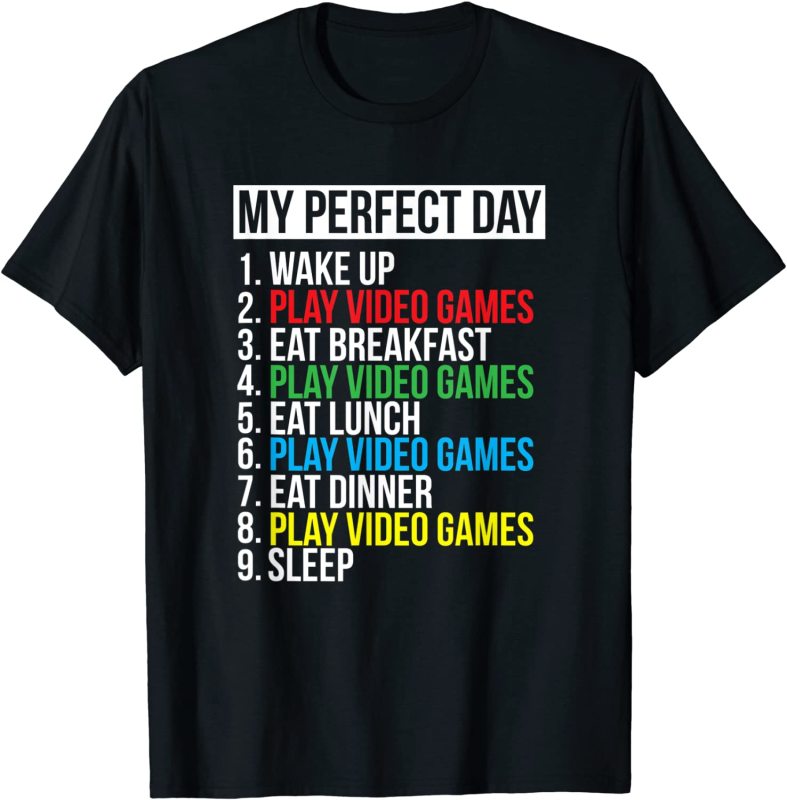 เสื้อยืดคอวีผู้ชาย My Perfect Day Video Games T-shirt Funny Cool Gamer ...