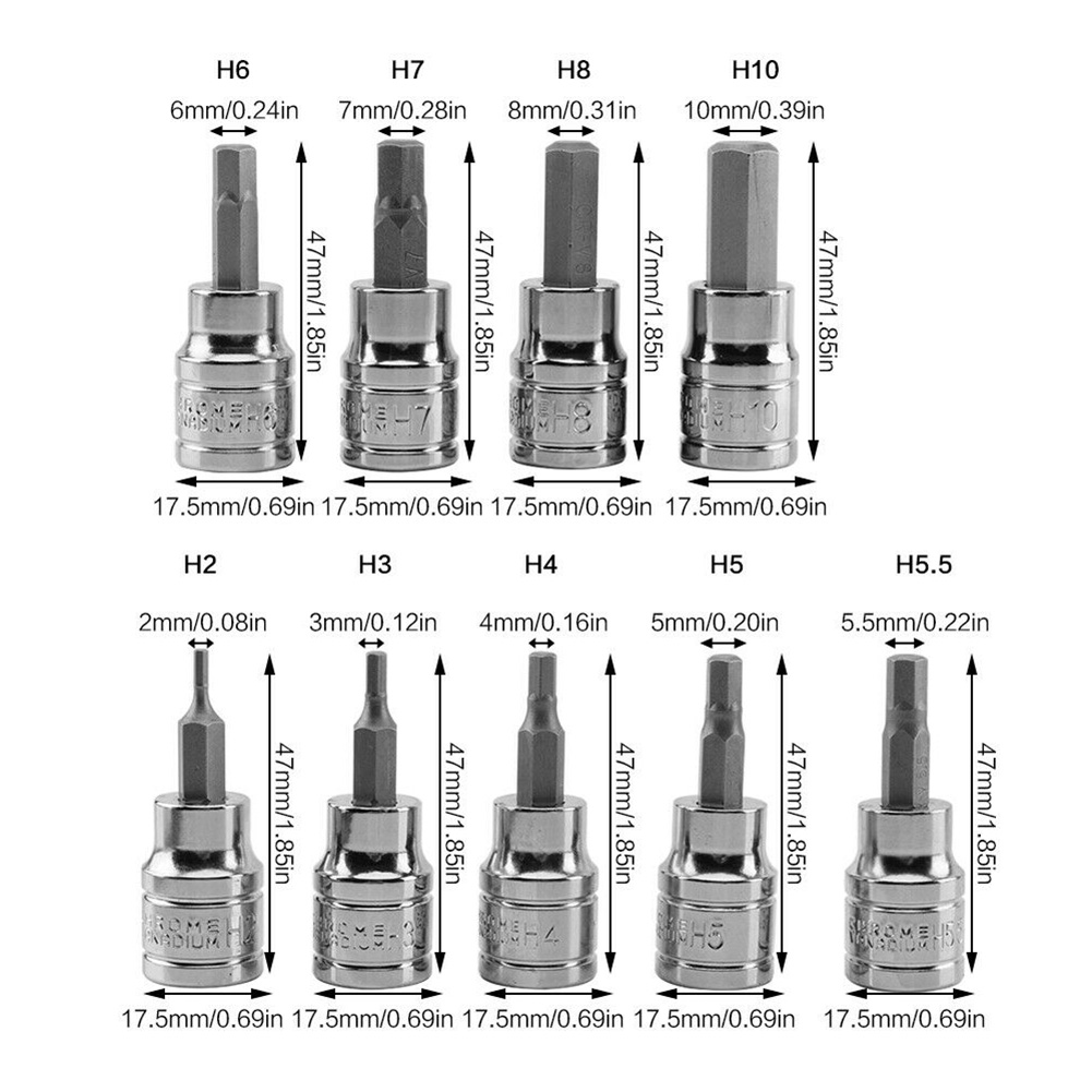 9pc Set Hex Allen Key Bit Socket Set 3/8 Drive 2mm To 10mm Workshop ...