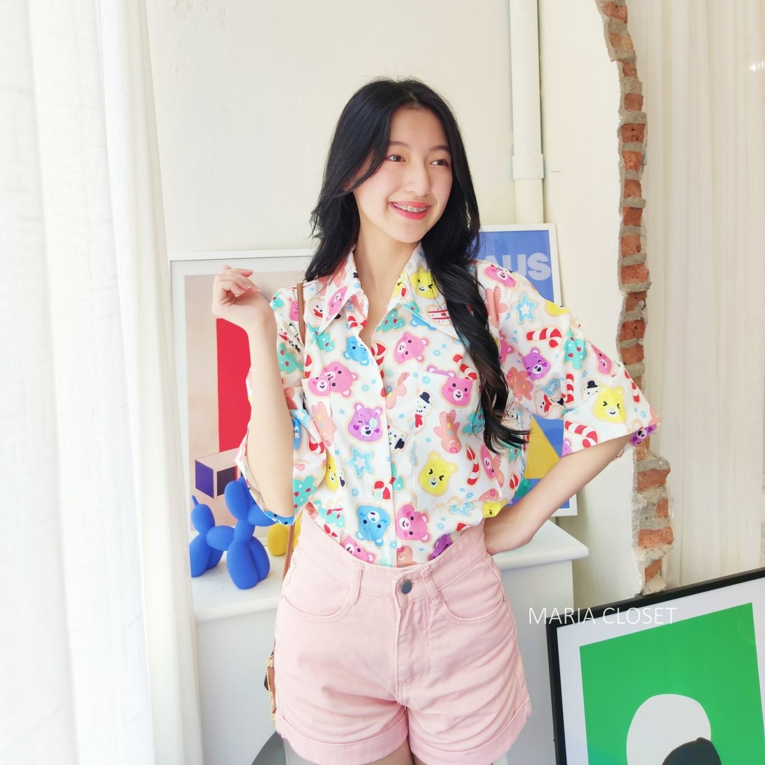 Maria Closet ???? Cute Shirt เชิ้ตโอเวอร์ไซส์ พิมพ์ลายการ์ตูนน่ารักเว่ ...