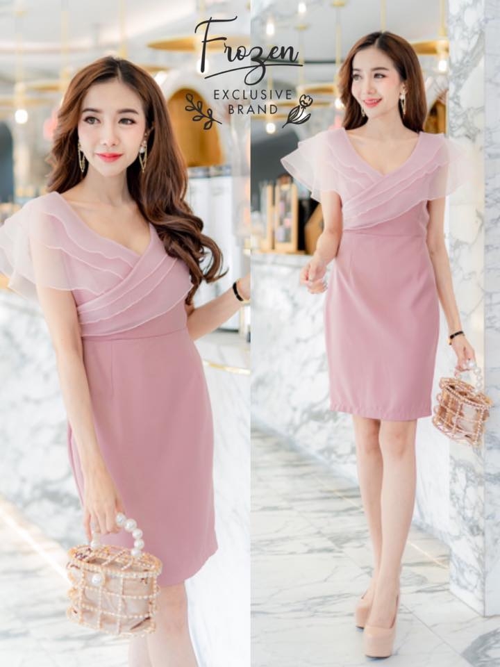 Aya-shop เสื้อผ้าแฟชั่น เดรสออกงาน สีชมพู พร้อมส่ง | Lazada.co.th