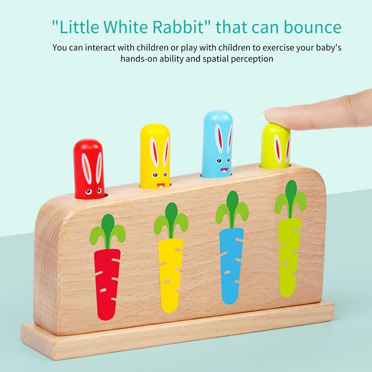 Wooden Montessori Toys Wood Rabbit PopUp Toy Tap Bouncing Stick ...