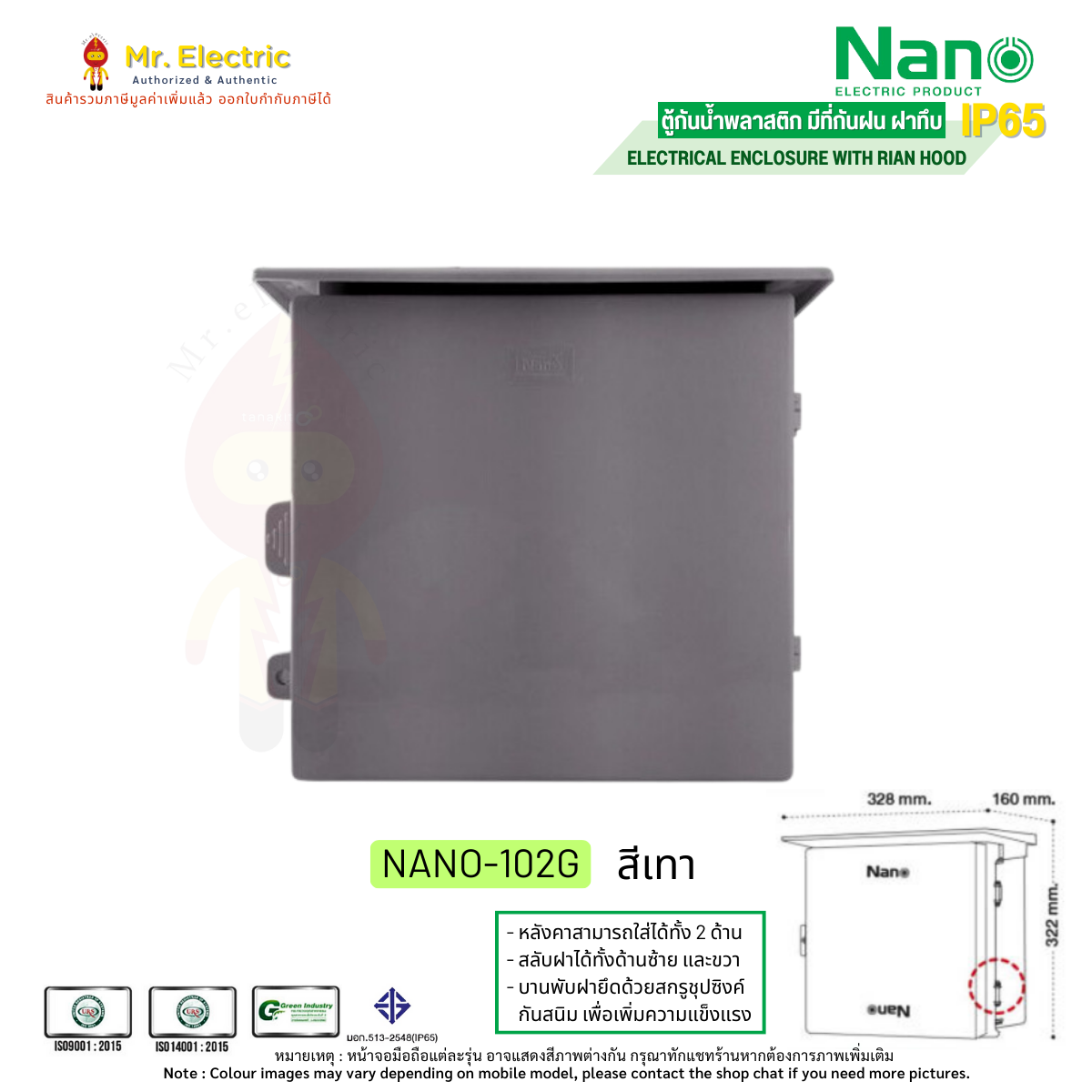NANO ตู้กันน้ำพลาสติกทึบ มีที่กันฝน รุ่น NANO-101W , NANO-101G , NANO ...