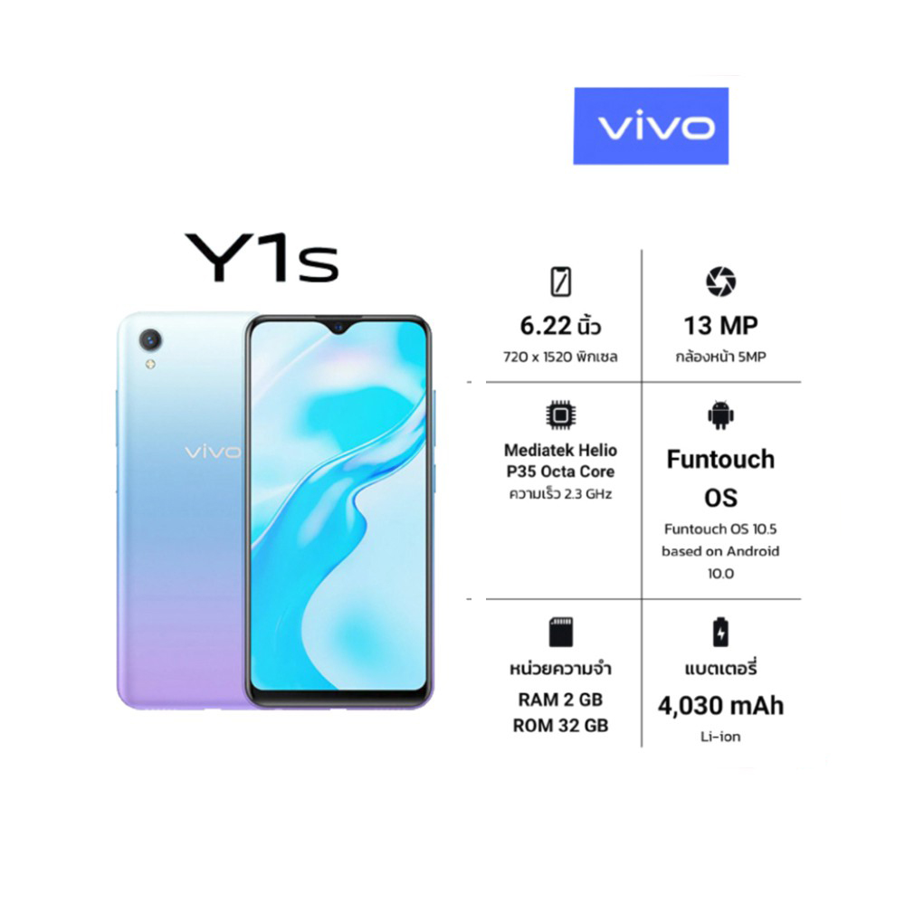 Vivo Y1s (2/32GB) จอ6.22นิ้ว ประกันศูนย์ 1 ปี - Mega phone 1623825543 ...