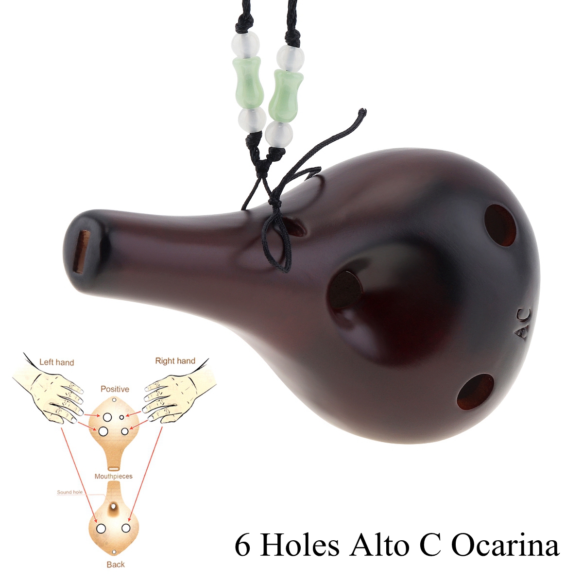 6 Holes Alto Tone C Ocarina Flute Ceramic Black Pottery y Glaze Flute ...