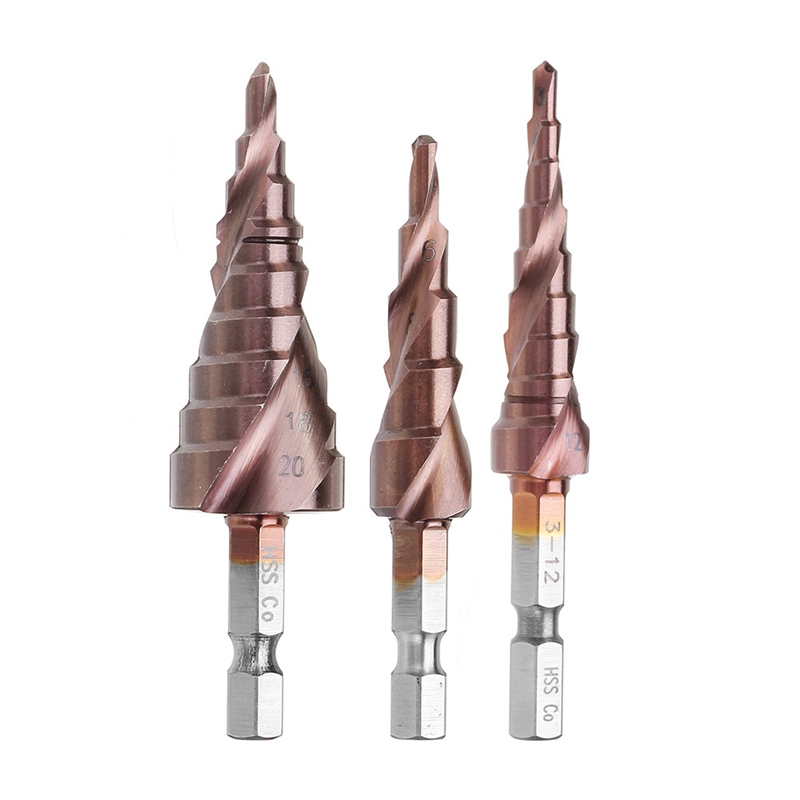 3Pcs M35 Cobalt Step Drill Bit 3-12/4-12/4-20Mm Step Drill Cutter Pagoda Shape Hole Cutter 1/4 ...