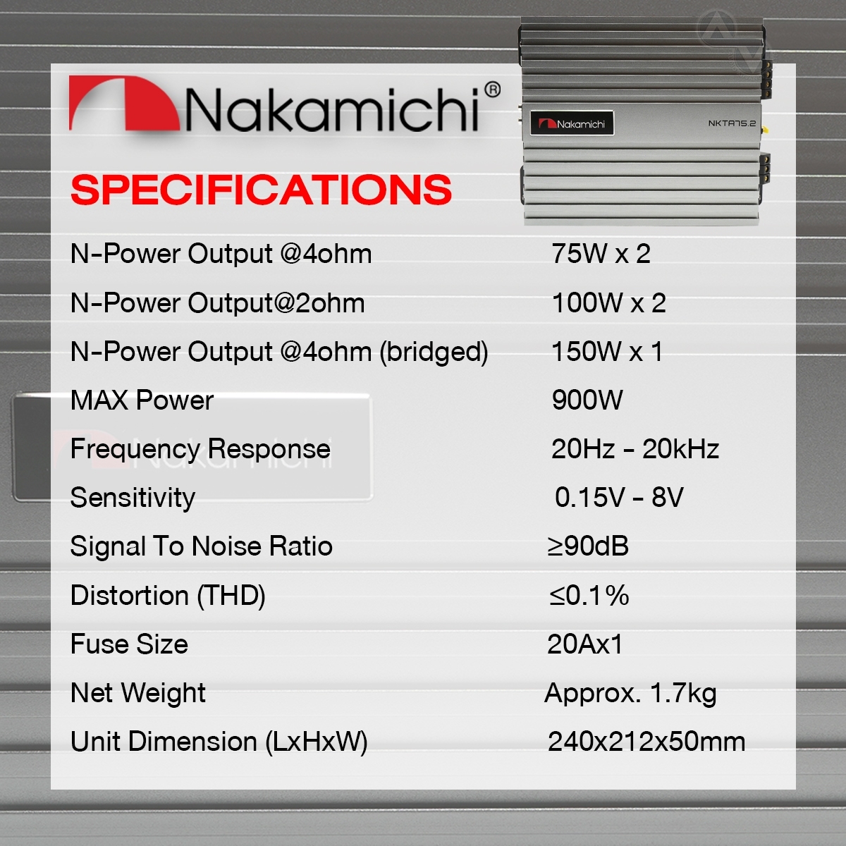 เพาเวอร์ติดรถยนต์ เพาเวอร์แอมป์ พาวเวอร์แอมป์ เพาเวอร์ขับกลาง ขับแหลม CLASS AB 2CH 900W NKTA 75. ...