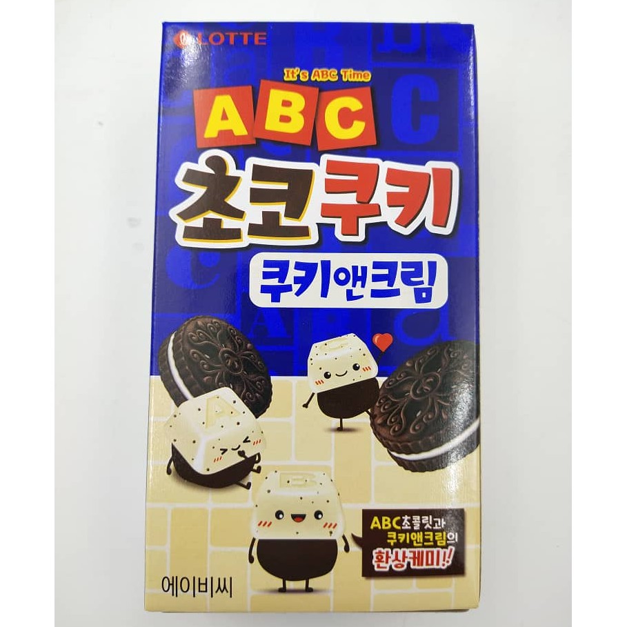ขนมเกาหลี คุ๊กกี้แอนด์ครีม lotte abc choco cookie&cream 43g - DG mart ...