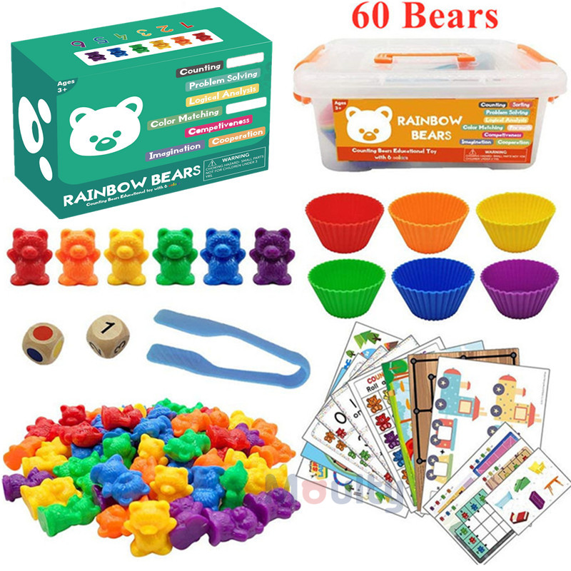 Moulty Counting Bears With Stacking Cups Montessori Educational Sorting ...