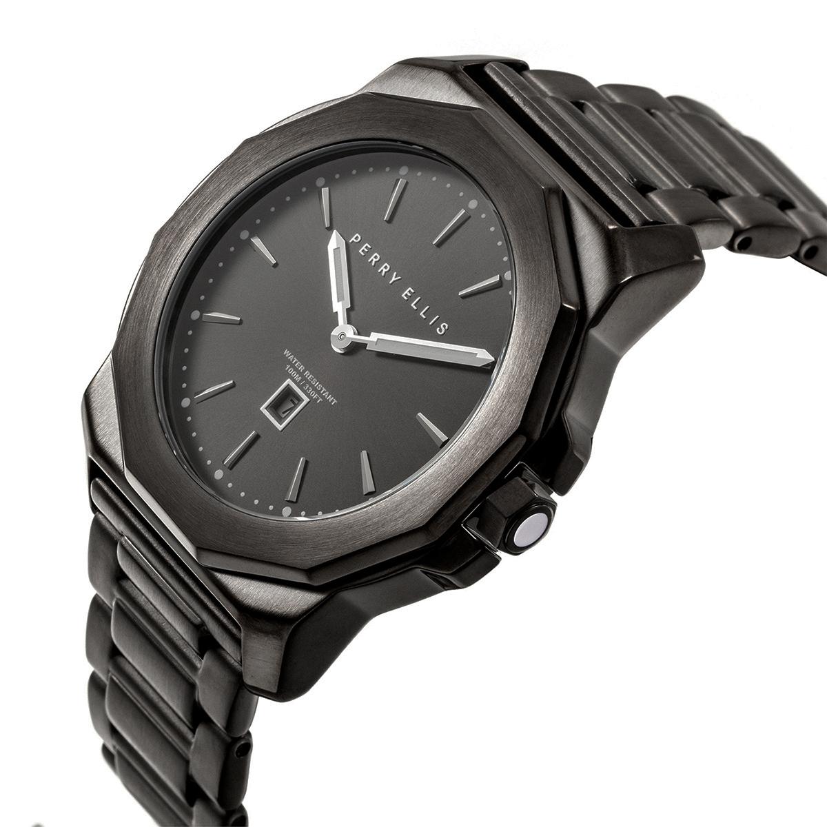 Perry Ellis Decagon Unisex 42mm Quartz Stainless Steel Watch 08007-02 ...