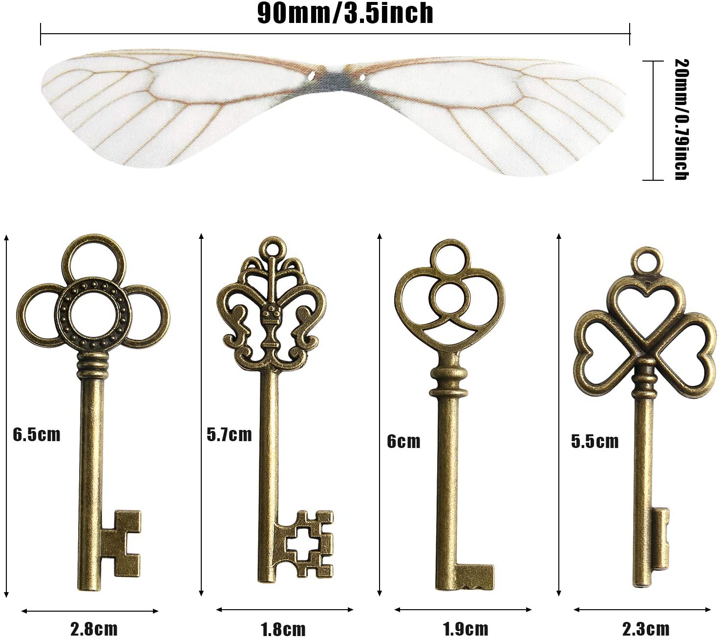 30Pcs Flying Keys DIY Handmade Accessories with Dragonfly Wing Charms ...