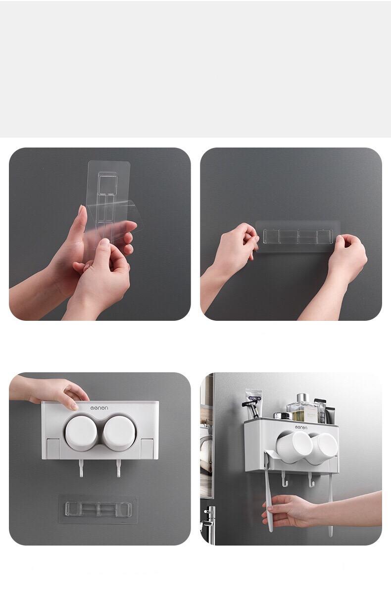 Ecoco Toothpaste Dispenser Set Toothbrush Holder Set ชุดใส่แปรงสีฟันพร้อมที่บีบยาสีฟัน ช่องใส่ ...