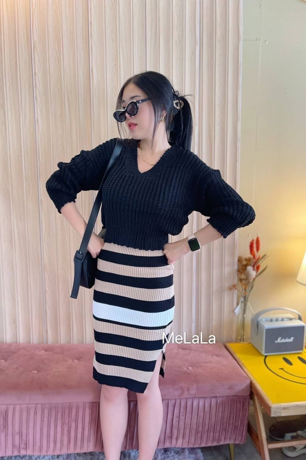 BW.Warisara ️เดรสสั้นริ้วๆ+ เสื้อคลุม ดูเข้ากันได้ดีจริงๆ หยิบเสื้อคลุมครอป เสื้ออย่างเดียวแมตช์ ...