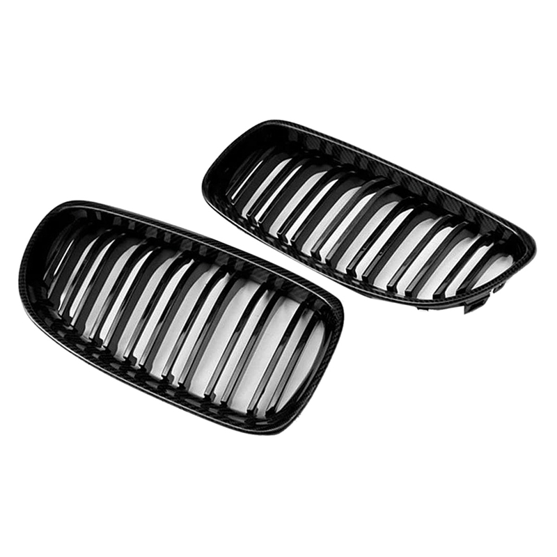 Car Carbon Fiber Glossy Black Double Slat Front Kidney Grille Grill for ...