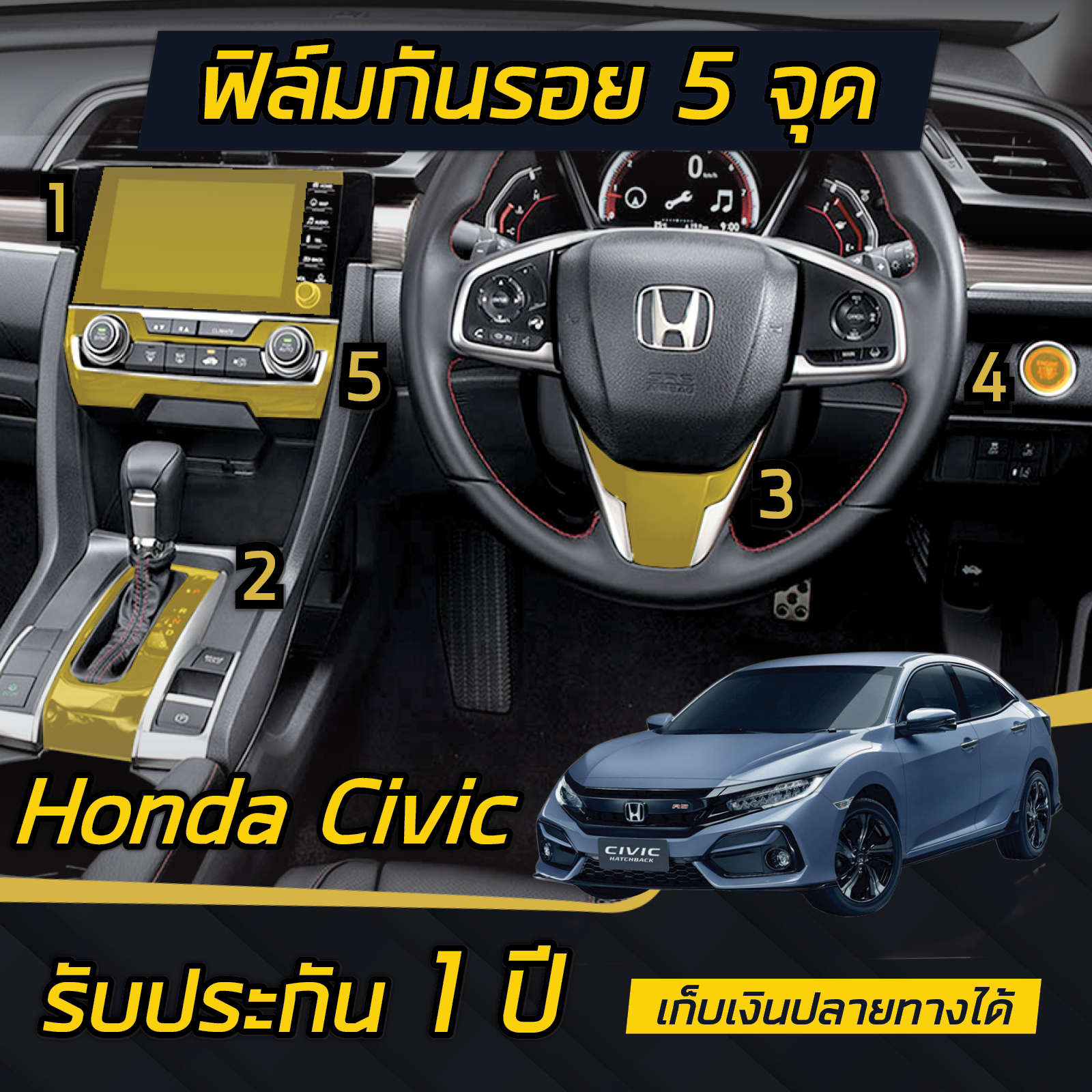 โปรโมชั่นพิเศษ Honda CIVIC [FC 2019-2020] [FK 2020] ฟิล์มกันรอย 5 จุด ...