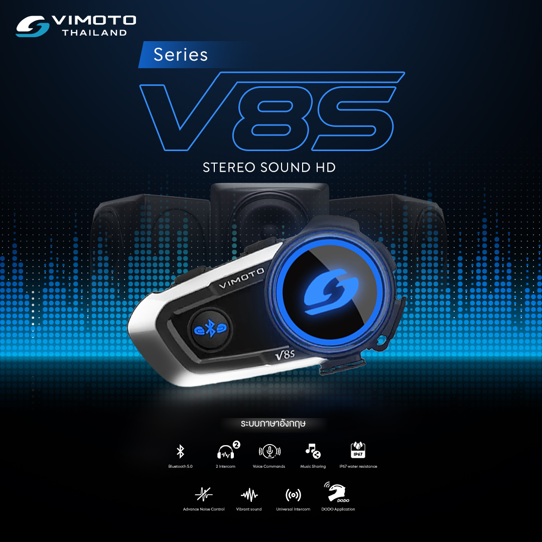 บลูทูธติดหมวกกันน็อค ยี่ห้อ Vimoto V8s English Version เมนูภาษาอังกฤษ !! รับประกัน 2 ปี !! ส่งไว ...