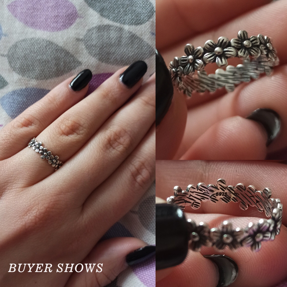 925 Silver Small Daisies Ring For lower Vintage Processing Real Sterling Silver Boho Accessories ...