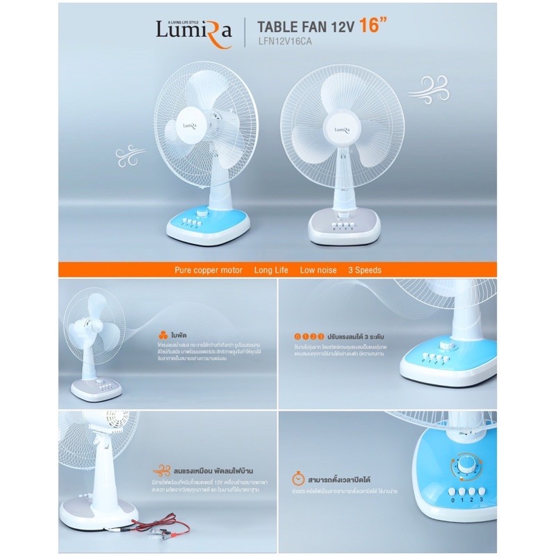 พัดลมตั้งโต๊ะ LUMIRA Table Fan Solar DC 12V 16 แบบปากคีบ โซล่าเซลล์ DC ...