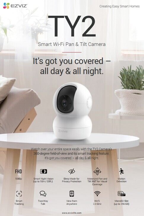 Ezviz TY2(1080p) 2ล้าน กล้องวงจรปิดภายในหมุนได้ Wi-Fi (EZV-TY2-B0-1G2WF ...
