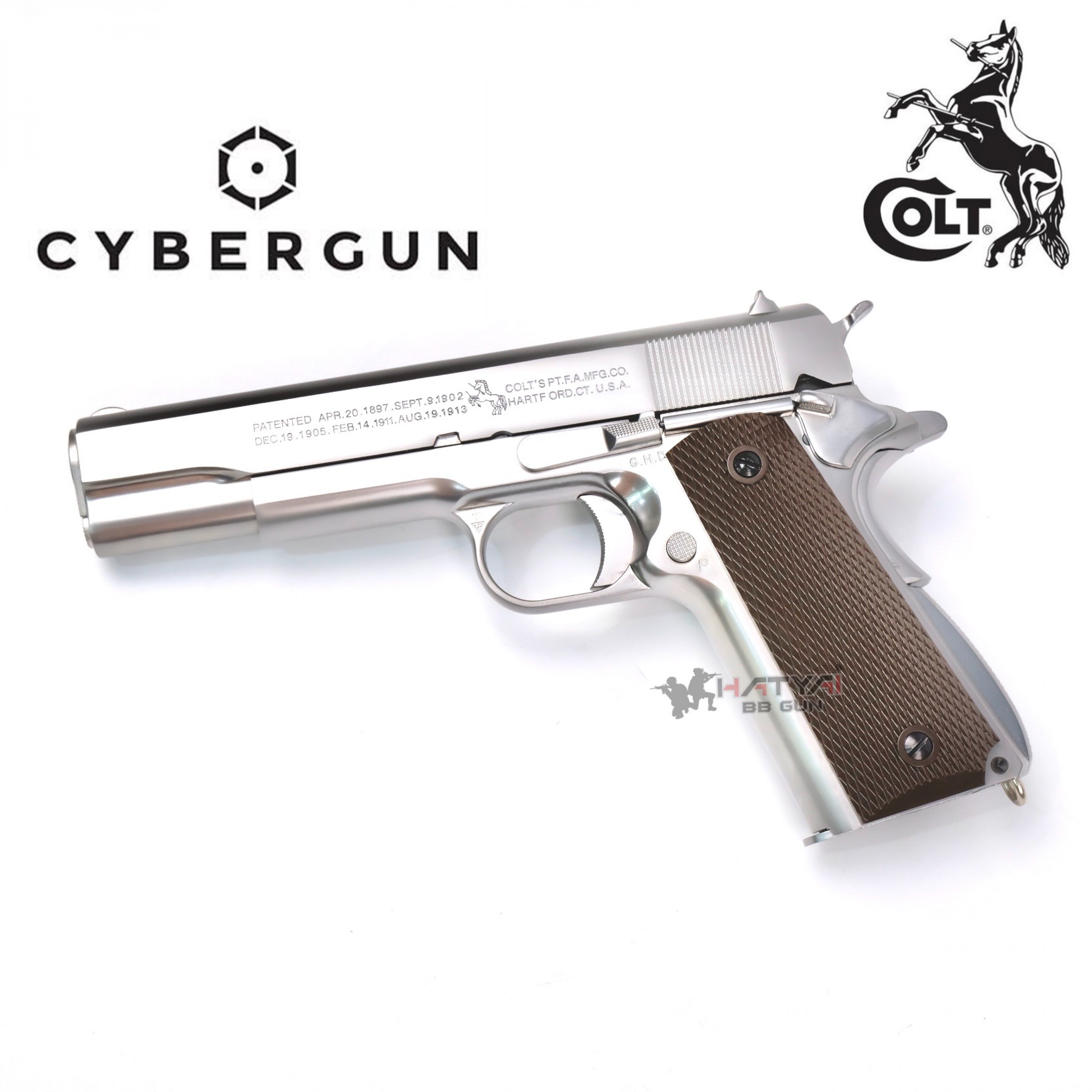CYBERGUN COLT M1911 SV GBB สีเงิน แถมอุปกรณ์พร้อมเล่นครบชุด ,ของเล่นบีบ ...