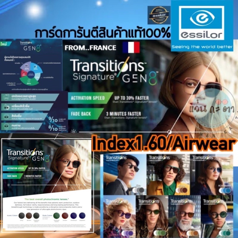 ตัดแว่น เลนส์ Essilor Transition Gen8 / Eye Zen tran Gen8 / Crizal ...