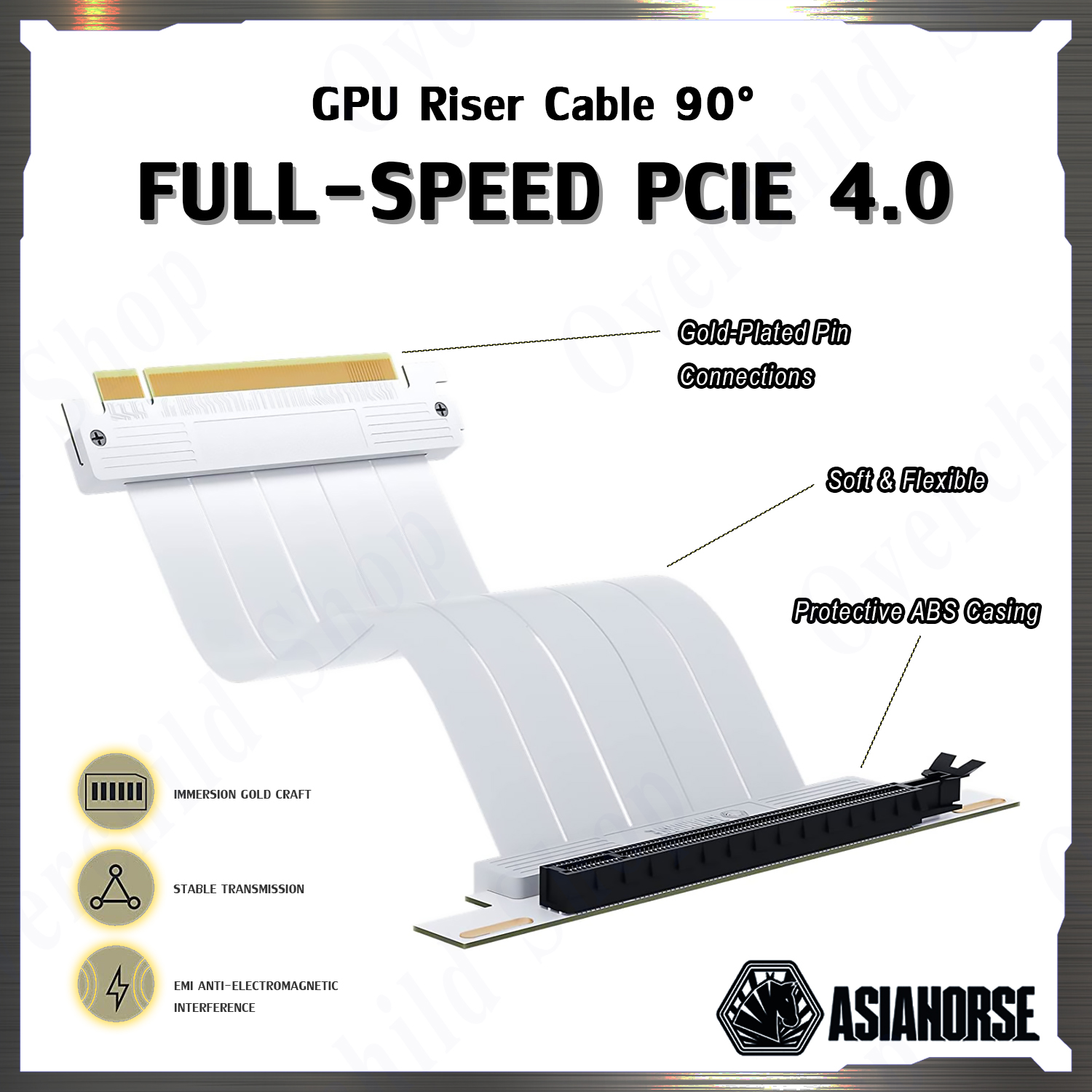 AsiaHorse 90 Full-Speed GPU Riser Cable PCIE 4.0 X16 - 250mm White สาย ...