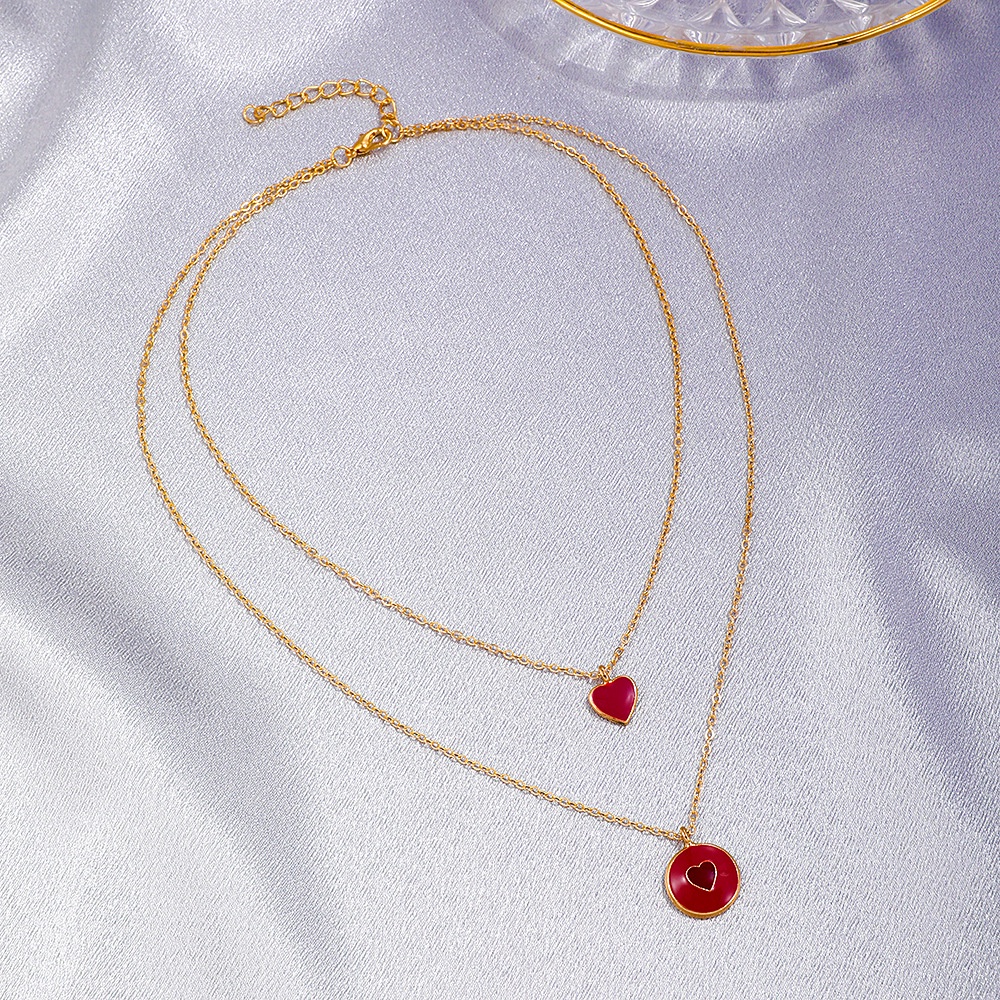 【CandyCat】Double layer love ladies necklace multilayer peach heart ...