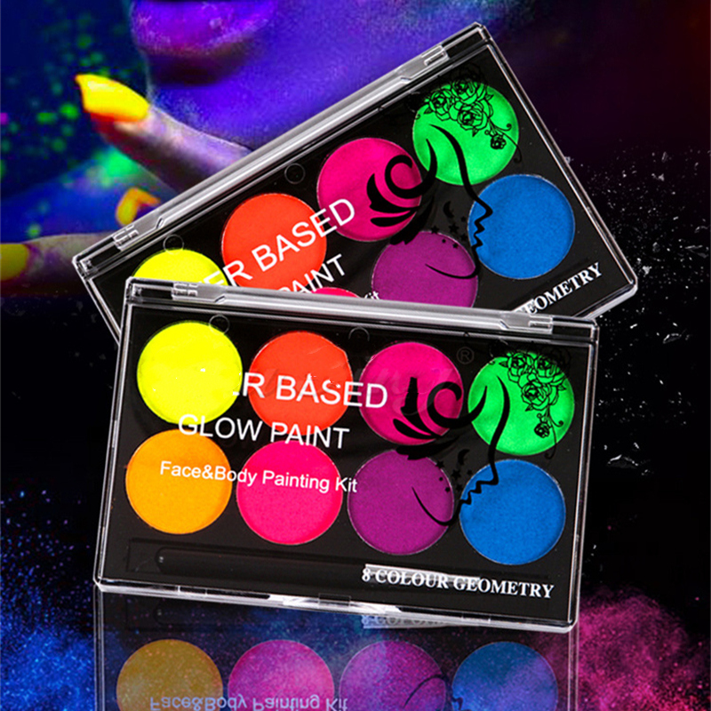 8 Colors Luminous Body Painting Glow Halloween Face Body Paint Set Face ...