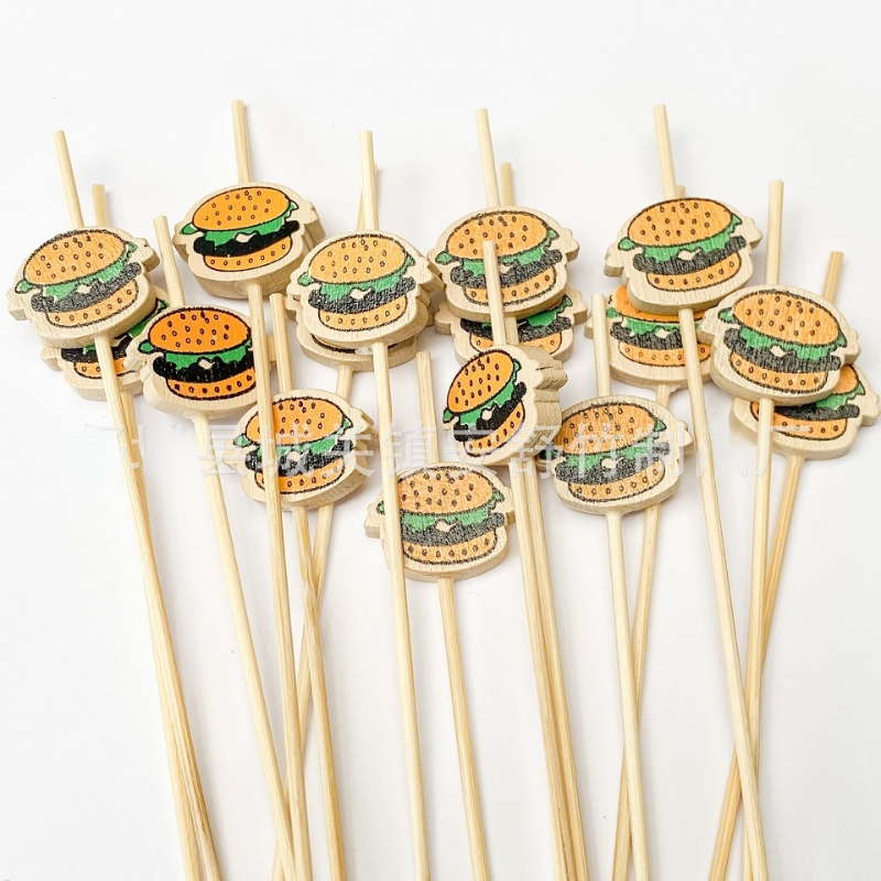 100pcs Hamburger Garnish Bamboo Stick Disposable Fruit Stick Snack ...